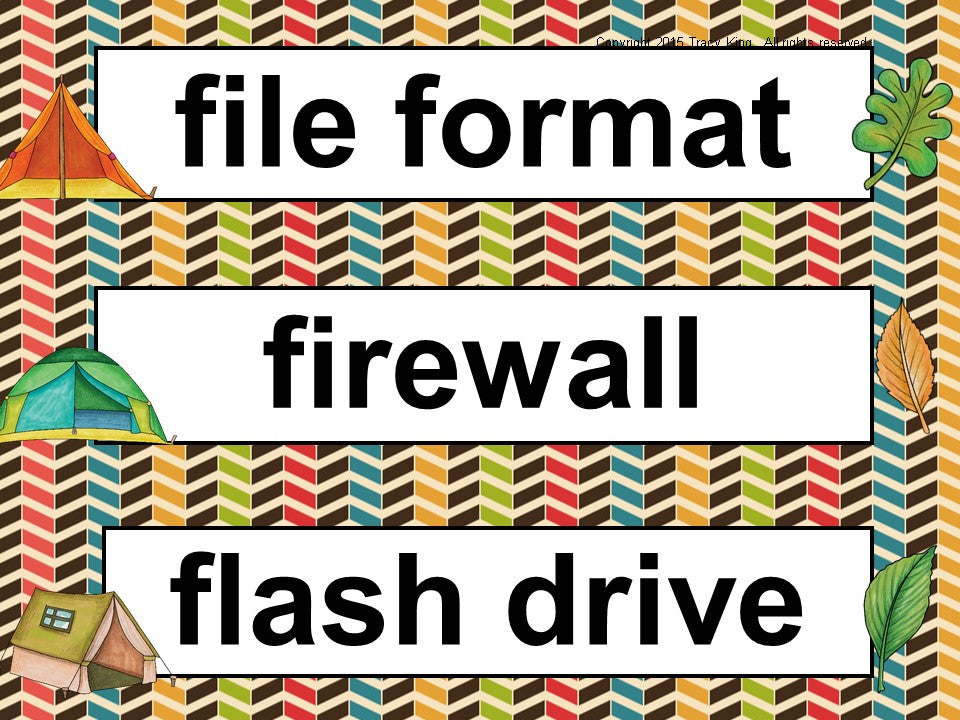 Computer Lab or IT Room Word Wall Camping Theme – The Bulletin Board Lady