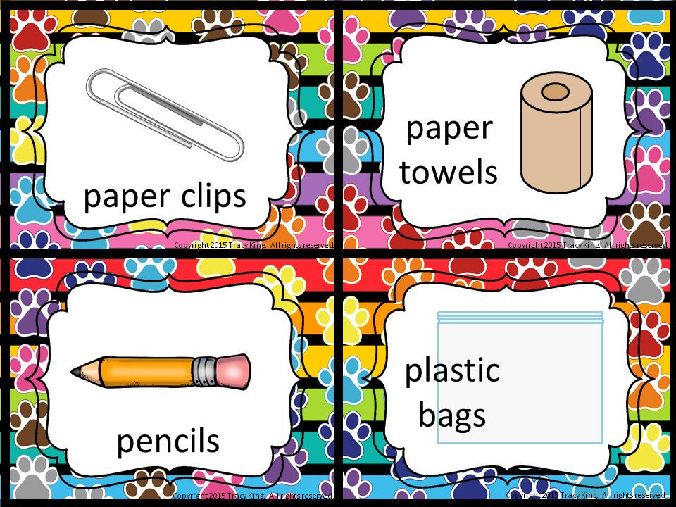 Supply Labels – Paw Print Theme – The Bulletin Board Lady