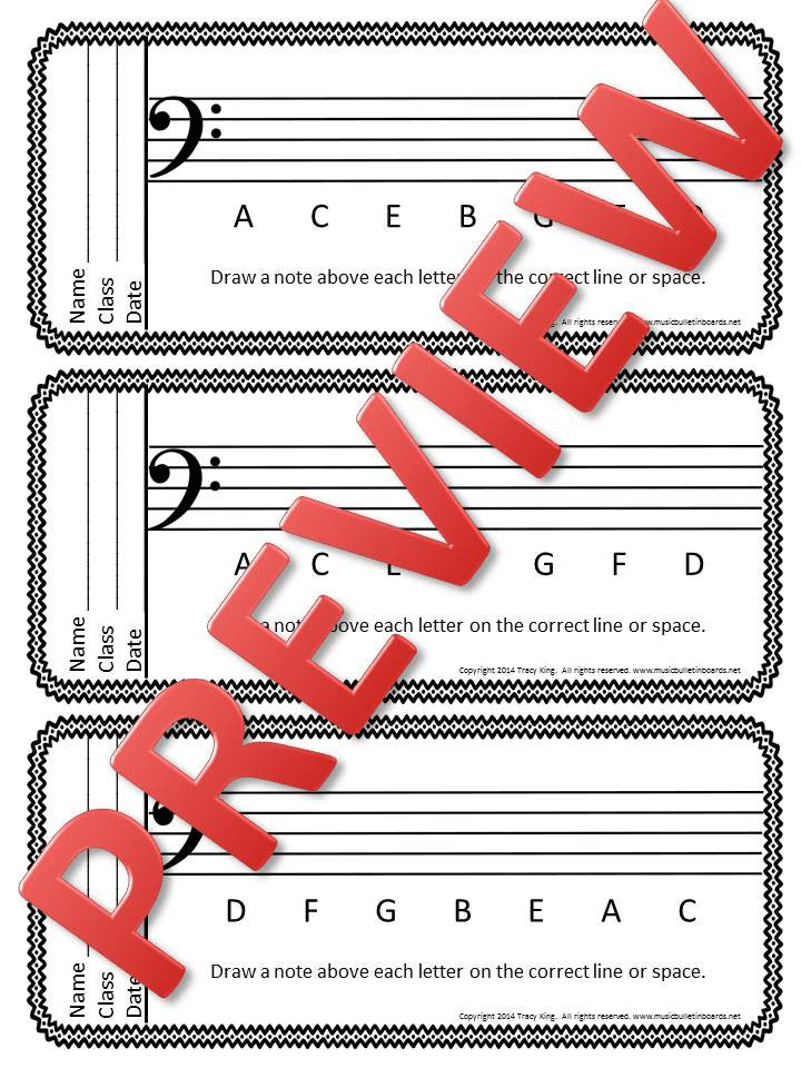 Exit Tickets for Music Class-BASS CLEF PITCHES – The Bulletin Board Lady