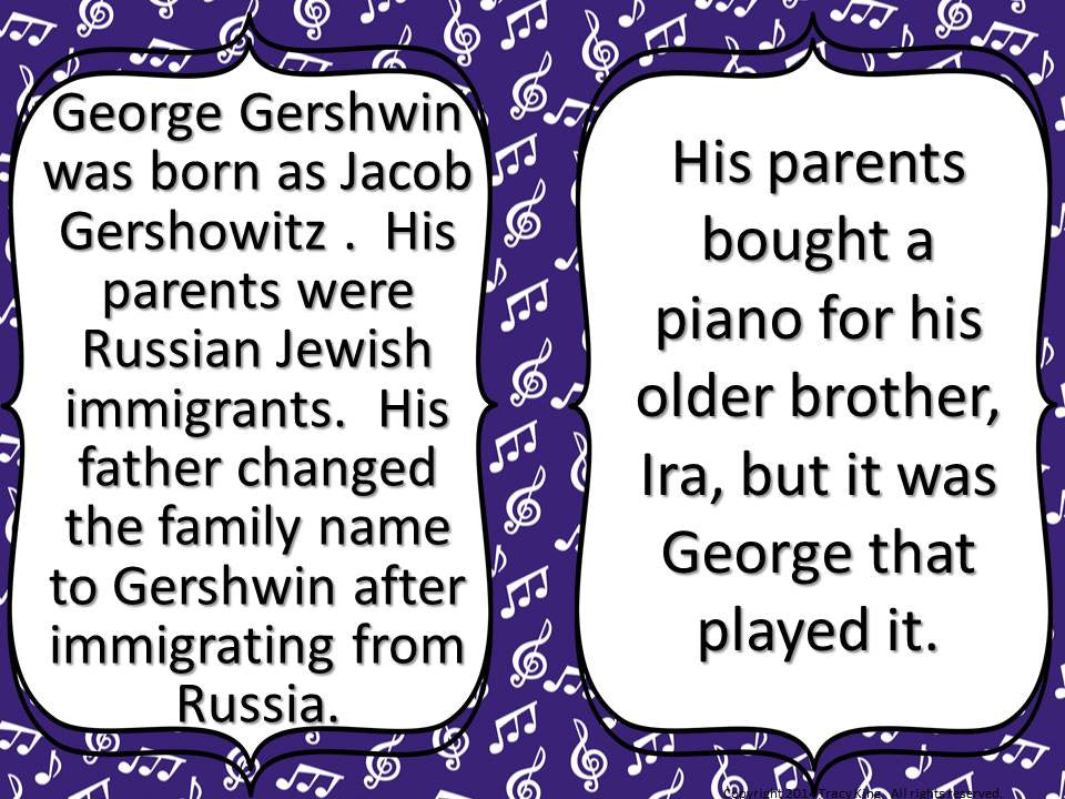 Composer of the Month George Gershwin-Bulletin Board and Writing Activ ...