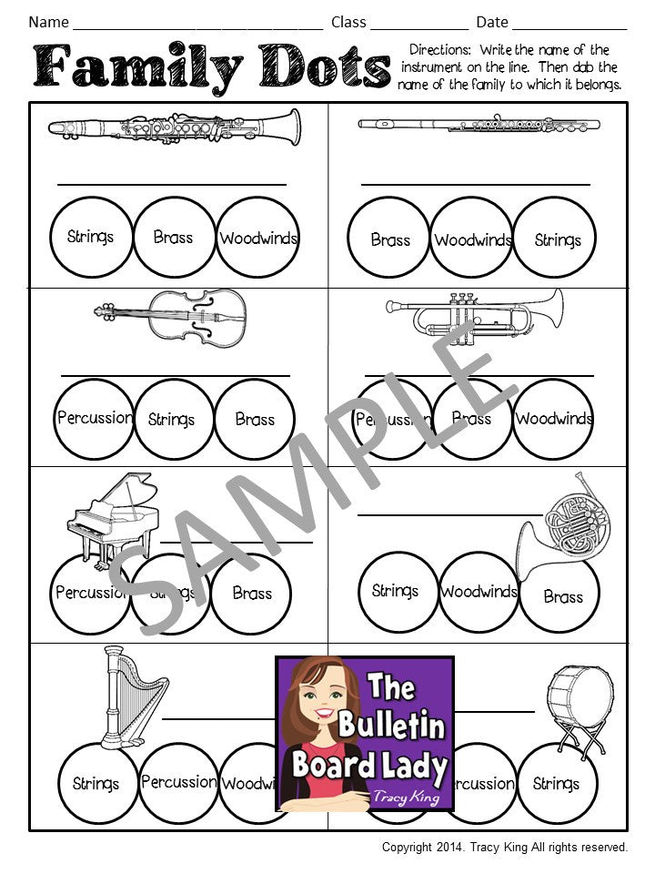 Dabber Activities for Music Class – Instruments – The Bulletin Board Lady