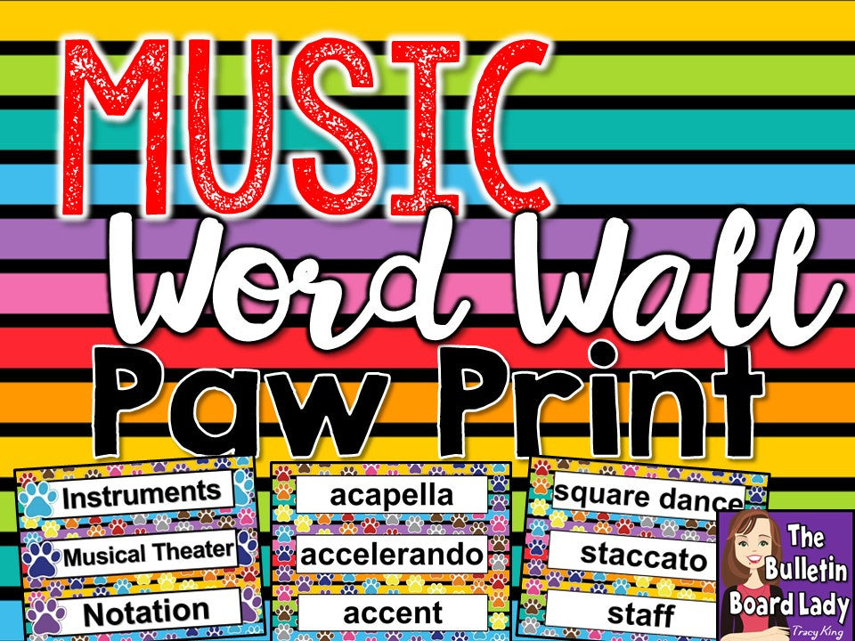Music Word Wall Paw Prints Theme – The Bulletin Board Lady