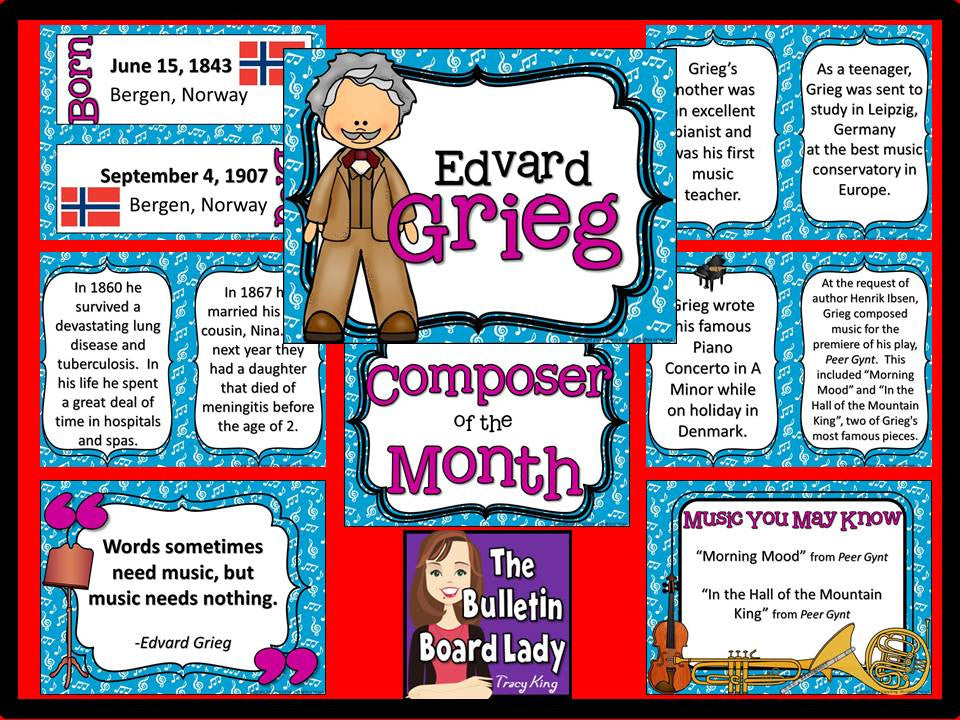 Composer of the Month Edvard Grieg-Bulletin Board and Writing Activiti ...
