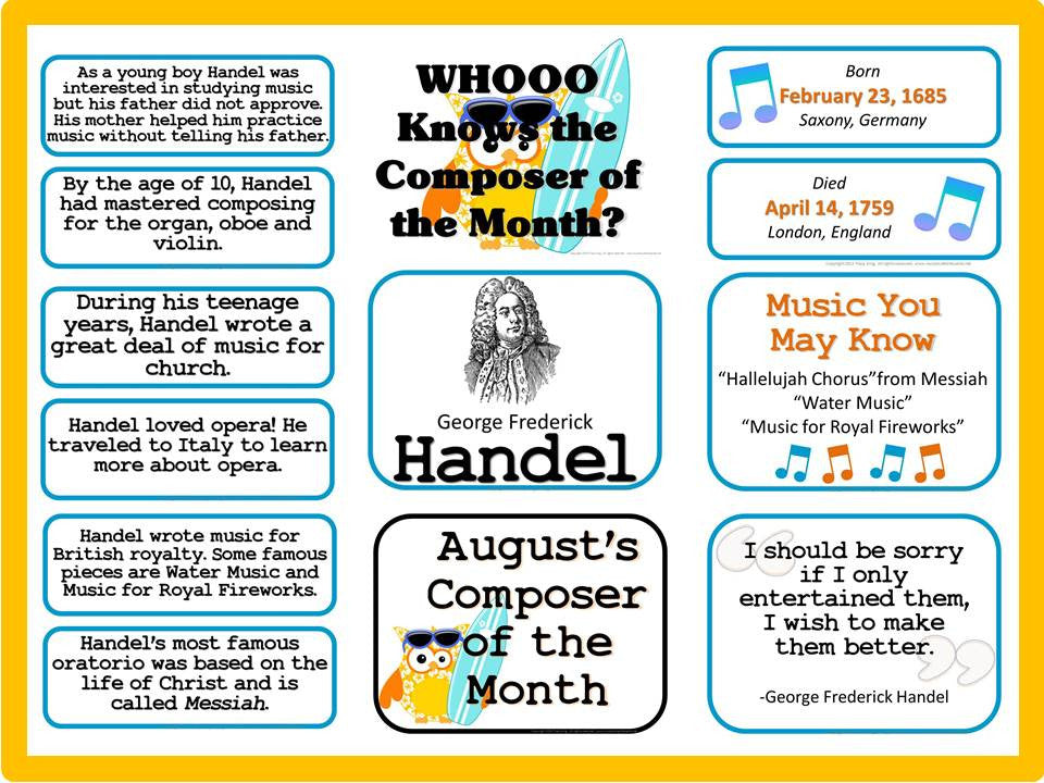 Handel Composer of the Month (August) Bulletin Board – The Bulletin ...