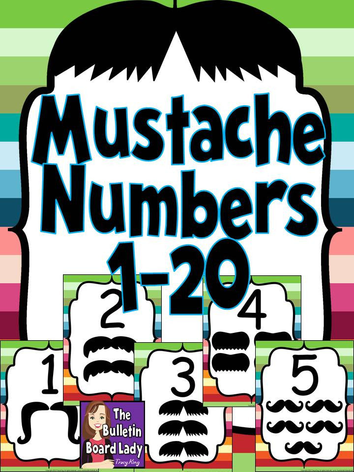 Mustache Number Posters 1-20 – The Bulletin Board Lady
