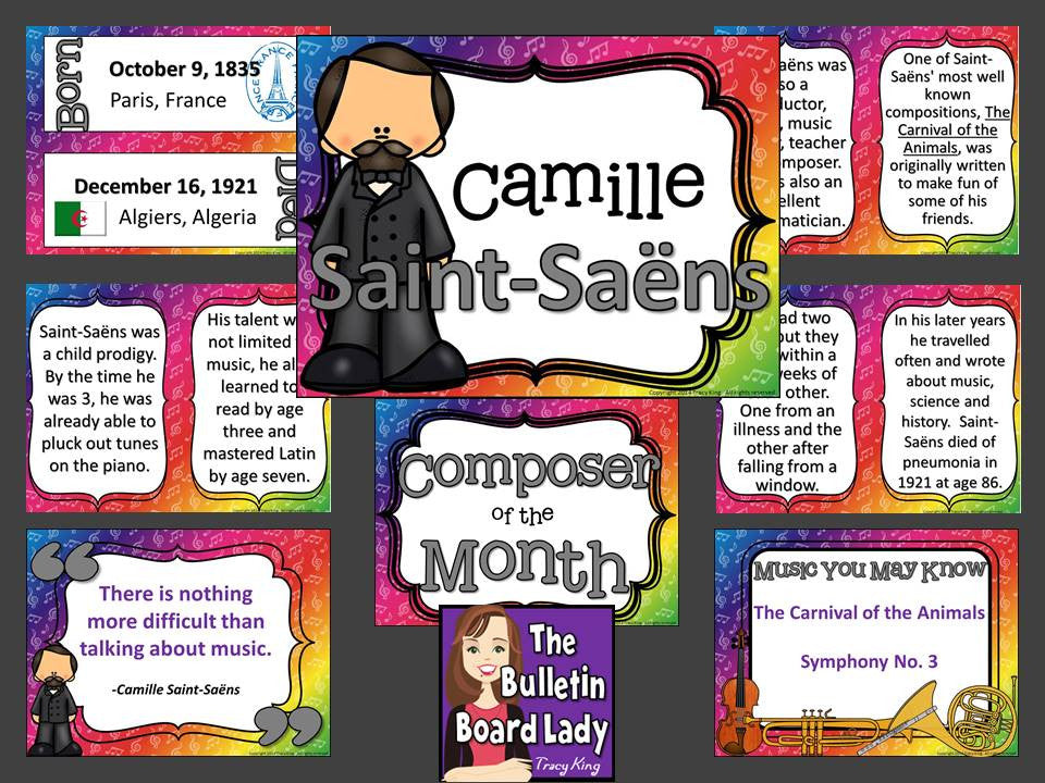 Composer of the Month Saint-Saens -Bulletin Board and Writing Activiti ...