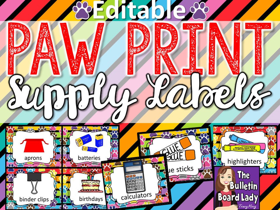 Supply Labels – Paw Print Theme – The Bulletin Board Lady
