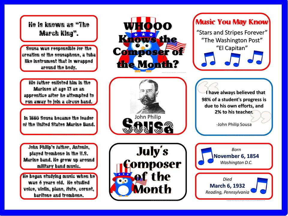 Sousa Composer of the Month (July) Bulletin Board – The Bulletin Board Lady