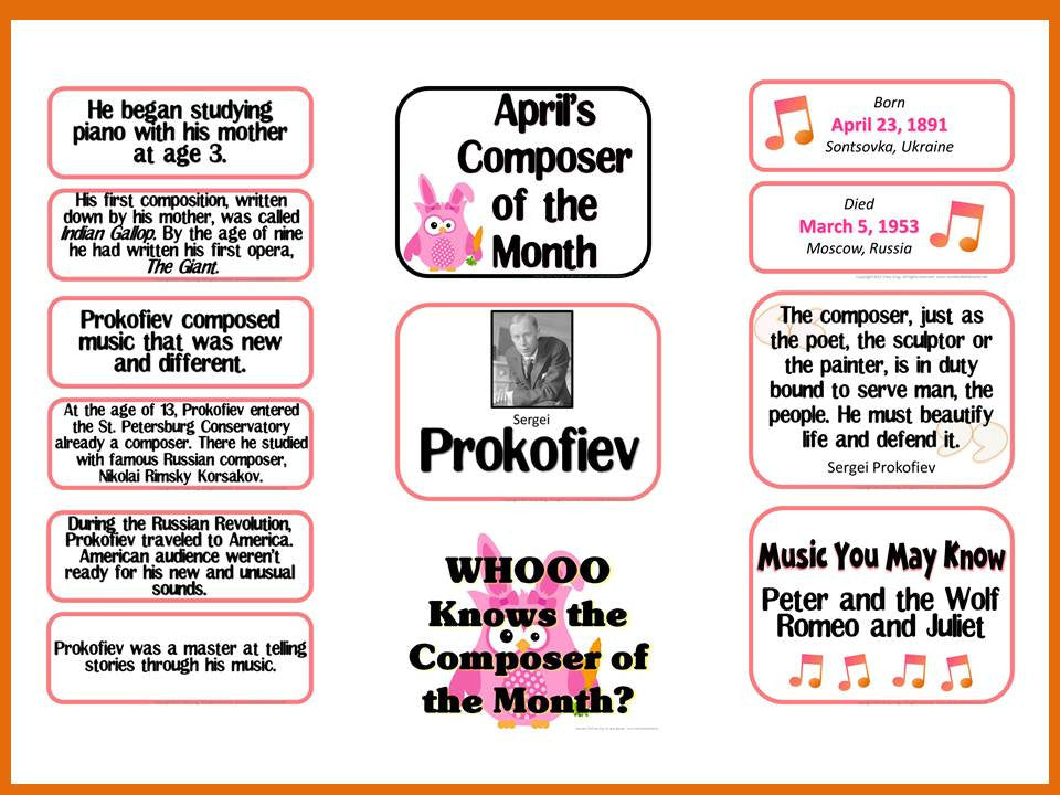 Prokofiev Composer of the Month (April) Bulletin Board Kit – The ...